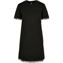 Urban Classics Damen Shirtkleid "Urban Classics Damen Ladies Boxy Lace Hem Tee Dress"schwarz, Gr. M, unifarben, 100% Baumwolle, Kleider
