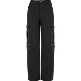 Urban Classics Damen Stoffhose "Urban Classics Ladies Loose Utility Stretch Twill Pants", schwarz, Gr. 28, unifarben, 98% Baumwolle, 2% Elasthan,