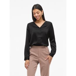 Vila Damen Hemdbluse "VIELLETTE V-NECK L/S SATIN SHIRT - NOOS"schwarz, Gr. 34, unifarben, Obermaterial: 100% Polyester, Blusen