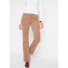bonprix Damen Cordhose "Stretch-Cordhose, Bootcut", braun, Gr. 48, unifarben, Cord, Obermaterial: 98% Baumwolle, 2% Elasthan, Hosen, aus Baumwolle