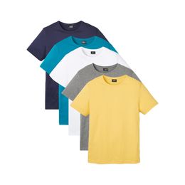 bonprix Herren T-Shirt "T-Shirt (5er Pack)", blau, Gr. 56, Obermaterial: 70% Baumwolle, 30% Viskose, Shirts, Regular Fit, Kurzarm, f&uuml;r warme Tage,