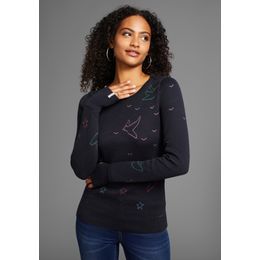 Kangaroos Damen Rundhalspullover, blau, Gr. 48, Strick, Obermaterial: 50% Baumwolle, 50% Polyacryl, Pullover, mit gestrickten Motiven