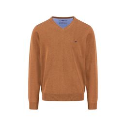 Fynch-Hatton Herren Strickpullover, braun, Gr. S, bestickt, unifarben, Strick, Obermaterial: 100% Baumwolle, Pullover, aus reiner Baumwolle, mit