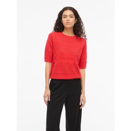 Vila Damen Kurzarmpullover "VIMILOS S/S O-NECK POINTELLE TOP - NOOS", rot, Gr. M, unifarben, Strick, Obermaterial: 52% Viskose, 28% Polyester, 20%