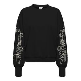 Only Damen Sweatshirt "ONLBROOKE L/S O-NECK DETAIL SWT NOOS", schwarz, Gr. XL, Sweatware, Obermaterial: 60% Baumwolle, 40% Polyester, Sweatshirts