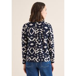Cecil Damen Langarmshirt, blau, Gr. M, gemustert, Web, 100% Baumwolle, Shirts, mit U-Boot-Ausschnitt