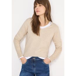 Cecil Damen Strickpullover, beige, Gr. XXL, unifarben, Strick, Obermaterial: 60% Baumwolle, 40% Viskose, Pullover, mit V-Ausschnitt