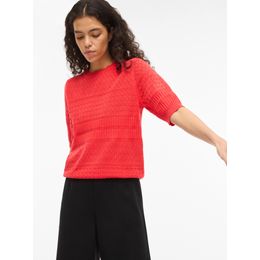 Vila Damen Kurzarmpullover "VIMILOS S/S O-NECK POINTELLE TOP - NOOS", rot, Gr. L, unifarben, Strick, Obermaterial: 52% Viskose, 28% Polyester, 20%
