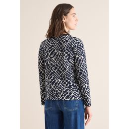 Cecil Damen Langarmshirt, blau, Gr. XXL, gemustert, Web, 100% Baumwolle, Shirts, mit grafischem Muster