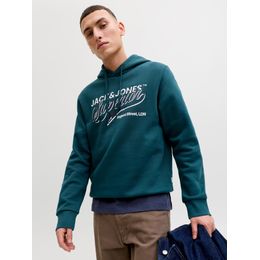 Jack & Jones JACK & JONES Herren Kapuzensweatshirt "JJELOGO SWEAT HOOD 2 COL 25/26 NOOS"atlantic deep, Gr. M, bedruckt, angeraute Sweatware, Obermaterial: 70%