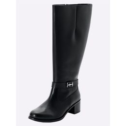 sheego Damen Weitschaftstiefel, Gr. 39, schwarz, Leder, Schuhe