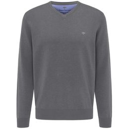 Fynch-Hatton Herren Strickpullover "Fynch-Hatton Pullover mit V-Kragen", grau, Gr. M, unifarben, Strick, Obermaterial: 100% Baumwolle, Pullover, aus