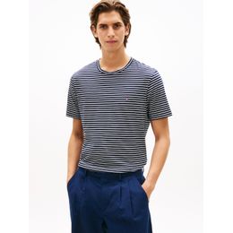 T-Shirt Tommy Hilfiger "SEASONAL STRIPE", Jungen, Gr. M, desert sky, ecru stripe, Single Jersey, Obermaterial: 100% Baumwolle, regular fit, Rundhals, Shirts T-Shirt, Regular fit, gestreift, Rundhals