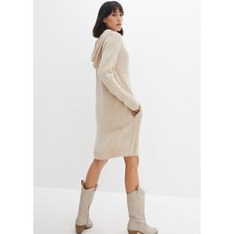 bonprix Damen Strickkleid "Kapuzen-Strickkleid mit Zopfmuster", beige, Gr. 56, Zopfmuster, meliert, Strick, Obermaterial: 100% Polyacryl, Kleider,