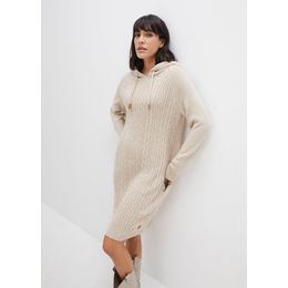bonprix Damen Strickkleid "Kapuzen-Strickkleid mit Zopfmuster", beige, Gr. 44, Zopfmuster, meliert, Strick, Obermaterial: 100% Polyacryl, Kleider,
