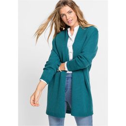 bonprix Damen Longstrickjacke, blau, Gr. 52, Obermaterial: 100% Polyacryl, Strickjacken, Loose fit, mit Rippstrick an &Auml;rmeln und Saum, mit Schalkragen