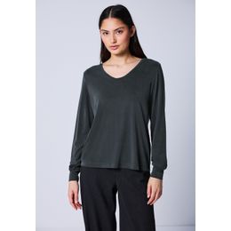 Damen Langarmshirtschwarz, Gr. 36, STREET ONE STUDIO, unifarben, Stoff, 75% Modal, 25% Polyester, Shirts, in Unifarbe