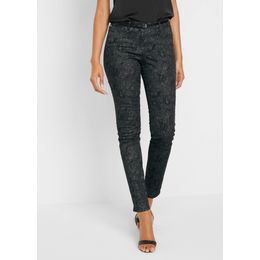 bonprix Damen Webhose "Twillhose mit edlem Druck", schwarz, Gr. 52, Obermaterial: 97% Baumwolle, 3% Elasthan, Hosen, aus Baumwolle und Elasthan, Slim