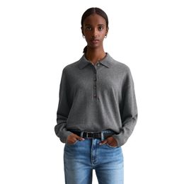 Marc O'Polo Damen Polokragenpullover "relaxed fit aus Soft Cotton Stretch"asphalt melange, Gr. XS, MARC O'POLO DENIM, meliert, Strick, Obermaterial: 58%