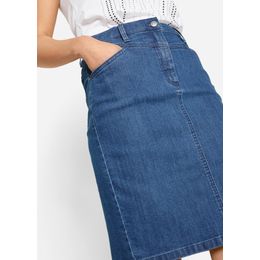 bonprix Damen Jeansrock "Jeansrock, Stretch", blau, Gr. 42, unifarben, Denim/Jeans, Obermaterial: 82% Baumwolle, 17% Polyester, 1% Elasthan, R&ouml;cke,