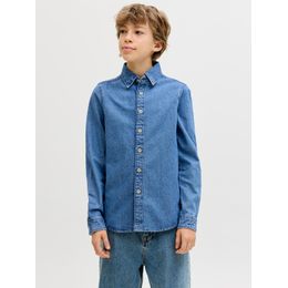 Jack & Jones Kinder Jeanshemd "JJESTANLEY JJSHIRT AT 021 NOOS JNR", blau, Gr. 140, JACK & JONES JUNIOR, unifarben, Web, Obermaterial: 100% Baumwolle, Hemden