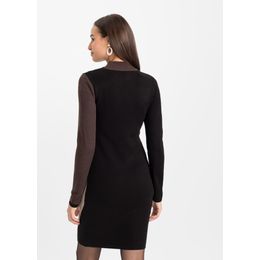 bonprix Damen Strickkleid, schwarz, Gr. 36, Obermaterial: 100% Polyacryl, Kleider, aus Polyacryl, eng anliegende Passform, mit Jacquard-Muster