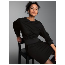 TRIGEMA Damen Jerseykleid "TRIGEMA Sweatkleid mit modischem Elastikbund"schwarz, Basic, Gr. XL, Sweatware, 50% Baumwolle, 50% Polyester, Kleider