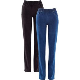 bonprix Damen Stretch-Hose, blau, Gr. 48, unifarben, Denim/Jeans, Obermaterial: 97% Baumwolle, 3% Elasthan, Hosen, mit elastischem Gummibund, Regular