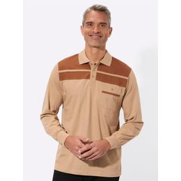 CLASSIC Herren Langarm-Poloshirt "Poloshirt"camel, cognac, Gr. 48, gemustert, mehrfarbig, unifarben, 100% Baumwolle, Shirts