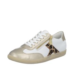 Rieker Damen Sneaker, Gr. 42wei&szlig;, goldfarben, leo, Lederimitat, kontrastfarbene Details, metallic, Schuhe, Halbschuh, Freizeitschuh, Schn&uuml;rschuh mit
