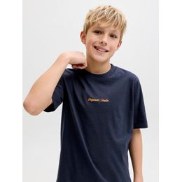 Jack & Jones Kinder T-Shirt "JORNORREBRO EMB TEE SS CN NOOS JNR", blau, Gr. 140, JACK & JONES JUNIOR, bedruckt, Single Jersey, Obermaterial: 100% Baumwolle,