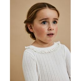 Langarmshirt LIL' ATELIER "NMFRACHEL NIS LS SLIM TOP LIL NOOS", M&auml;dchen, Gr. 98, coconut milk, Jersey, Obermaterial: 50% Baumwolle, 50% Modal, unifarben, slim fit normal, Rundhals, Shirts Langarmshirt, Baumwollmischung, R&uuml;schen