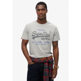 Superdry Herren Rundhalsshirt "VL HERITAGE RELAXED TEE", grau, Gr. M, bedruckt, meliert, Single Jersey, Obermaterial: 60% Baumwolle, 40% Polyester,