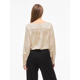Vila Damen Hemdbluse "VIELLETTE V-NECK L/S SATIN SHIRT - NOOS", beige, Gr. 44, unifarben, Obermaterial: 100% Polyester, Blusen