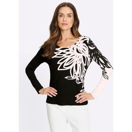 Heine Damen Langarmshirt "Druck-Shirt"schwarz, ecru, bedruckt, Gr. 40, bedruckt, gebl&uuml;mt, gemustert, mehrfarbig, 95% Polyester, 5% Elasthan, Shirts