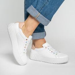Ara Damen Plateausneaker "MONACO", Gr. 7,5wei&szlig;, aprikot, Glattleder, unifarben mit Farbeinsatz, Schuhe, Freizeitschuh, Halbschuh, Schn&uuml;rer mit