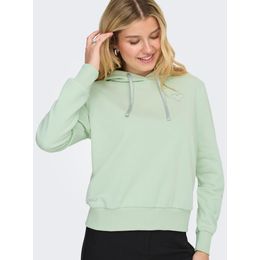Only Damen Kapuzensweatshirt "ONLNOLI L/S HEART HOOD SWT NOOS"gr&uuml;n l. detail:silber strings, heart emb, Gr. L, unifarben, Sweatware, Obermaterial: