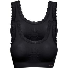 bonprix Damen Bustier "Feel Comfort Seamless Bustier (2er Pack)", Gr. L, schwarz, Obermaterial: 92% Polyamid, 8% Elasthan. Spitze: 87% Polyamid, 13%