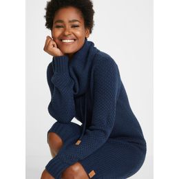 bonprix Damen Strickkleid "Strickkleid mit Schalkragen", blau, Gr. 36, unifarben, Strick, Obermaterial: 100% Polyacryl, Kleider, f&uuml;r vielseitige