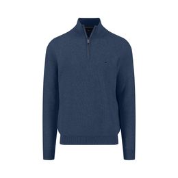 Fynch-Hatton Herren Troyer, blau, Gr. M, unifarben, Strick, Obermaterial: 100% Baumwolle, Pullover, aus reiner Baumwolle, mit Logo-Stickerei, Regular