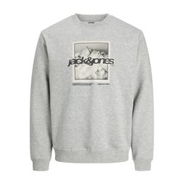Jack & Jones JACK & JONES Herren Kapuzensweatshirt "JCOFLARE FRONT PRINT SWEAT CREW NECK"light grau melange, Gr. S, meliert, angeraute Sweatware, Obermaterial: