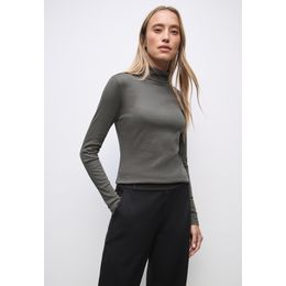Street One Damen Langarmshirtgravel grau, Gr. 46, unifarben, Web, 95% Baumwolle, 5% Elasthan, Shirts, mit Rippstrick-Struktur