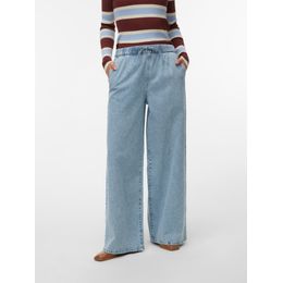 V&eacute;ro Moda VERO MODA Damen Weite Jeans "VMVALERIA MR WIDE PULL UP JEANS NOOS", blau, Gr. 25, unifarben, Denim/Jeans, Obermaterial: 90% Baumwolle, 10% Viskose,