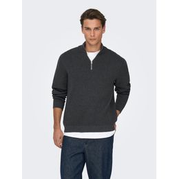 Only & Sons ONLY & SONS Herren Troyer "ONSTING LIFE REG HALF ZIP KNIT NOOS"dunkelgrau melange, Gr. M, meliert, Strick, Obermaterial: 100% Baumwolle, Pullover,