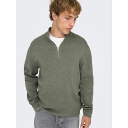 Only & Sons ONLY & SONS Herren Troyer "ONSTING LIFE REG HALF ZIP KNIT NOOS", gr&uuml;n, Gr. XL, meliert, Strick, Obermaterial: 100% Baumwolle, Pullover, Baumwolle,