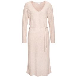 Lascana Damen Strickkleid, Gr. 32, beige, Rippware, Obermaterial: 56% Polyester, 41% Viskose, 3% Elasthan, meliert, unifarben, Kleider, Lounge-/