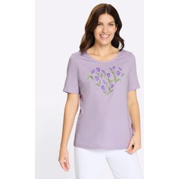 Kurzarmshirt Classic Basics "Kurzarm-Shirt", Damen, Gr. 40, flieder, lila, 100% Baumwolle, bedruckt, gebl&uuml;mt, gemustert, mehrfarbig, Rundhals, Shirts
