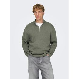 Only & Sons ONLY & SONS Herren Troyer "ONSTING LIFE REG HALF ZIP KNIT NOOS", gr&uuml;n, Gr. S, meliert, Strick, Obermaterial: 100% Baumwolle, Pullover, Baumwolle,