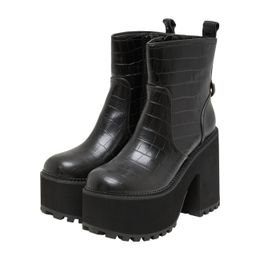 Buffalo Damen Stiefel "Buffalo KILLAH ZIP BOOT MID - VEGAN NAPPA", Gr. 41schwarz croco, Polyurethan, unifarben, Schuhe