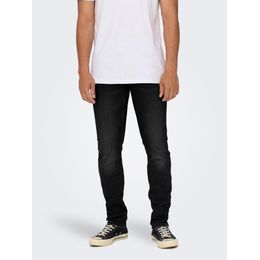 Only & Sons ONLY & SONS Herren Regular-fit-Jeans "ONSWEFT REG 7900 EY BOX JEANS NOOS", schwarz, Gr. 29, Abriebeffekte, Denim/Jeans, Obermaterial: 50% Baumwolle,